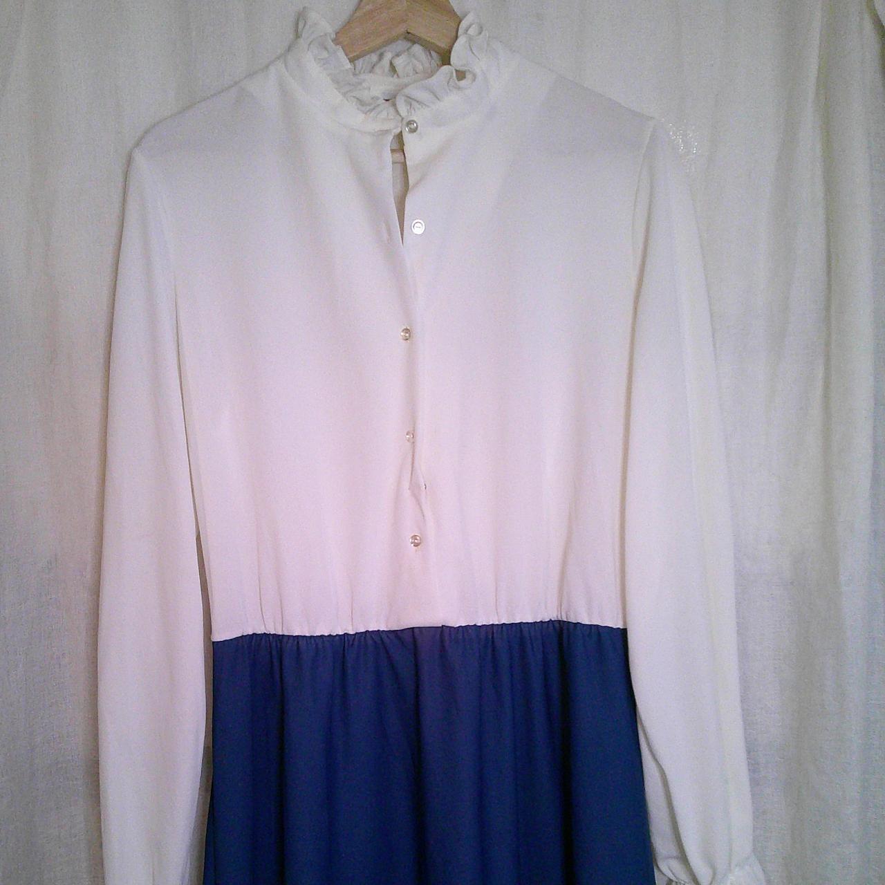 beautiful half-white, half-blue vintage dress with... - Depop