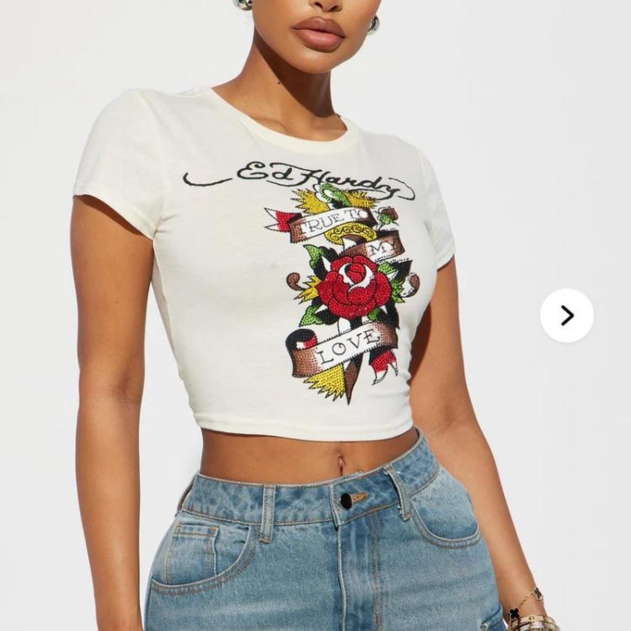 Ed Hardy White Cropped Graphic T-Shirt True to me... | Depop