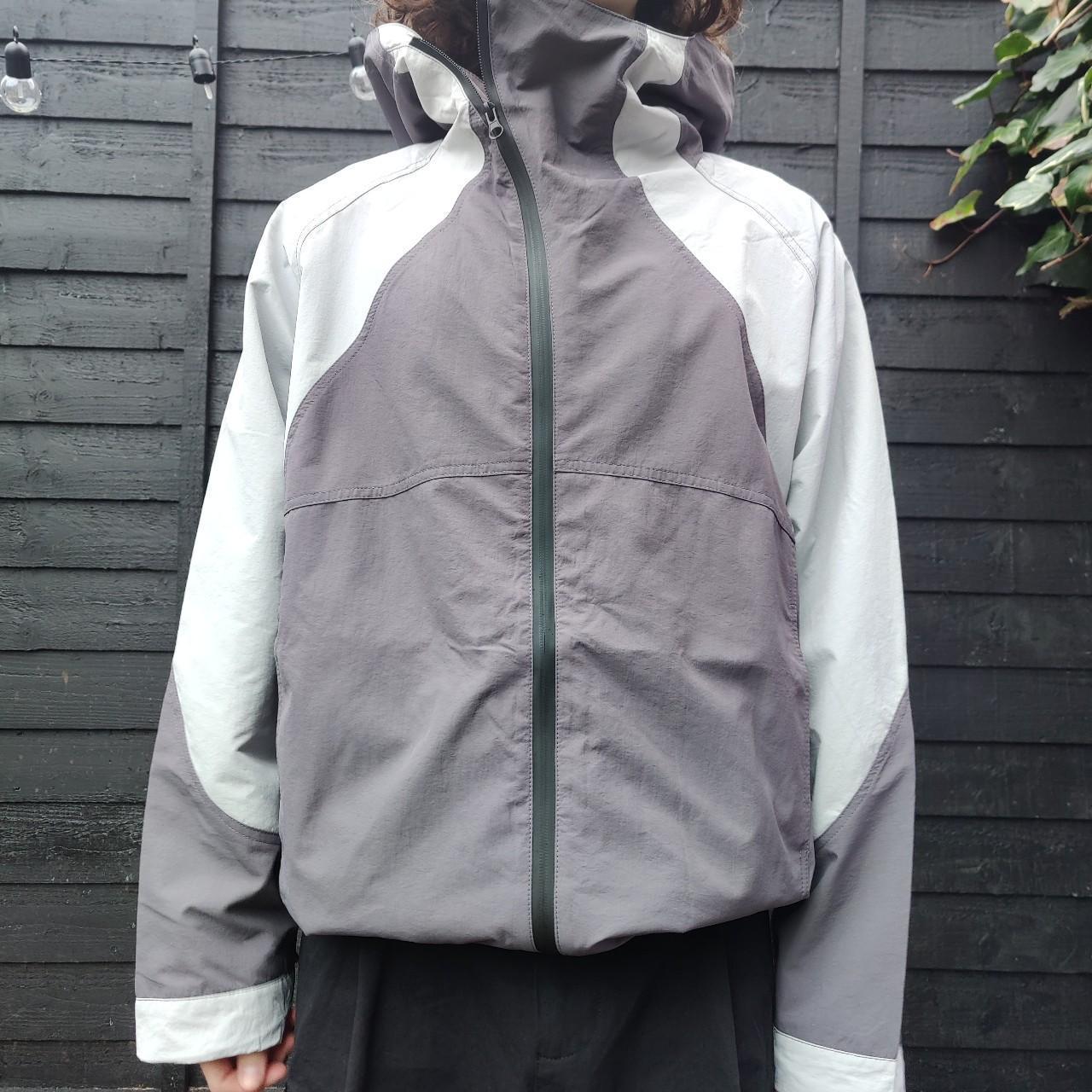 Grey Asymmetric Zipper Panelled Shell Jacket - Size... - Depop