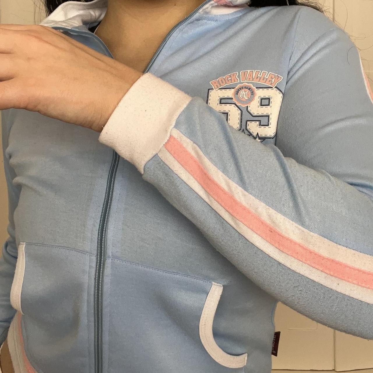 Vintage Y2K track jacket. Blue zip up with pink &... - Depop