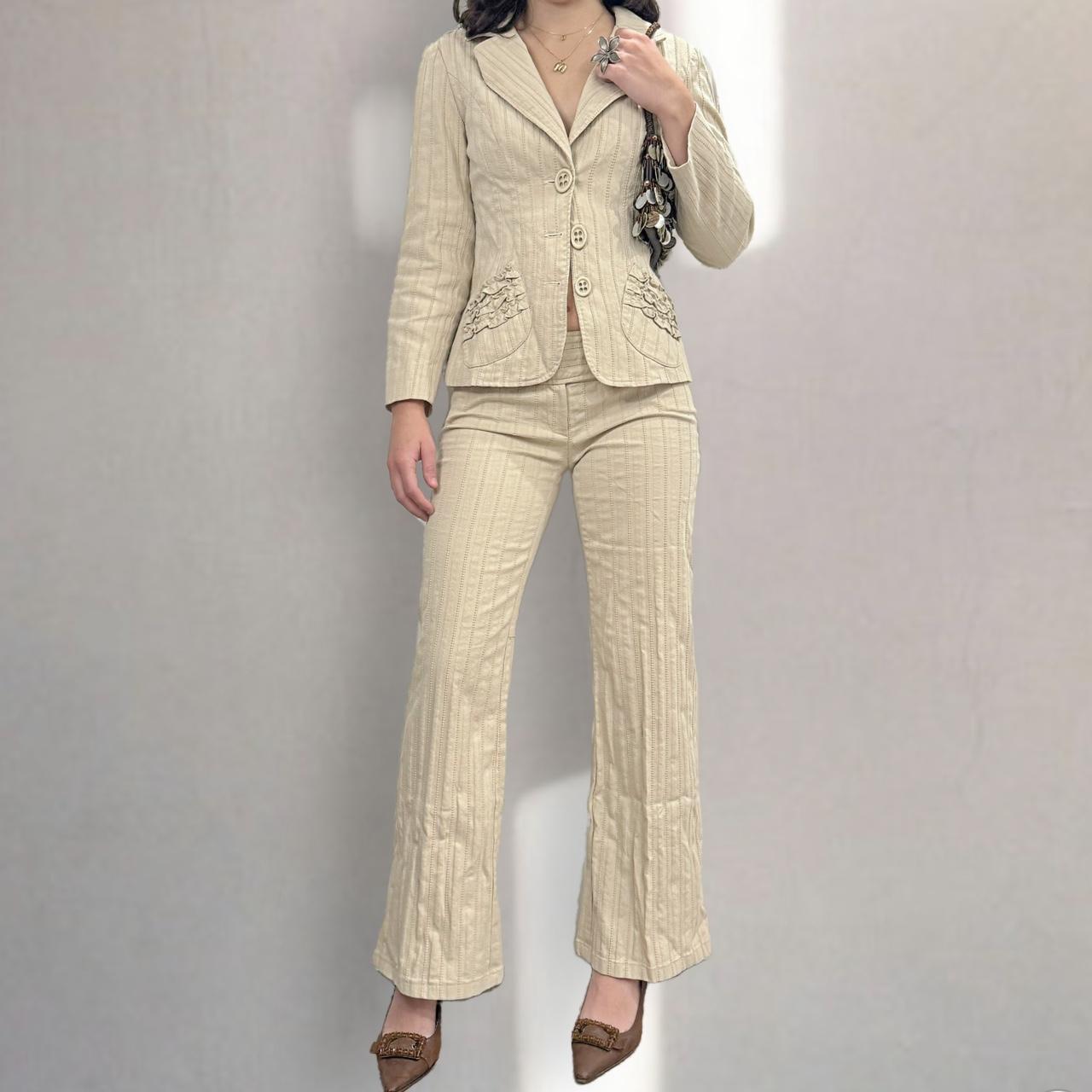 Nanette Lepore cream pant suit pinstriped set... - Depop