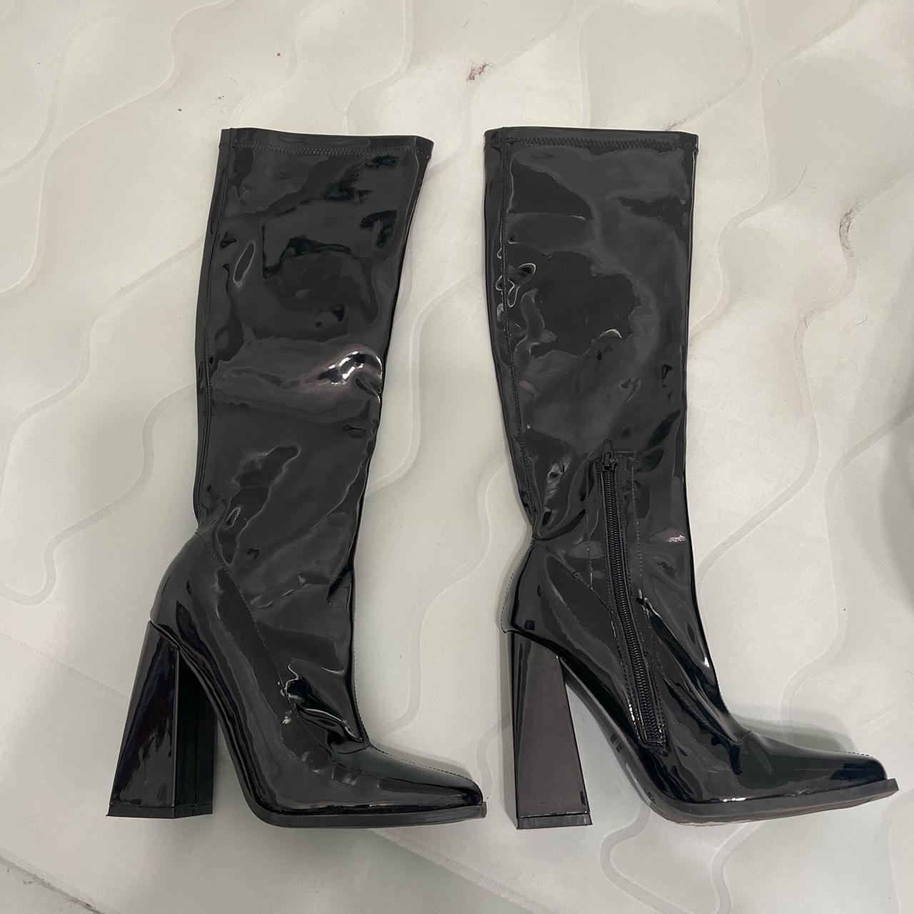 Faux leather knee high boots from forever 21 Size 6... - Depop