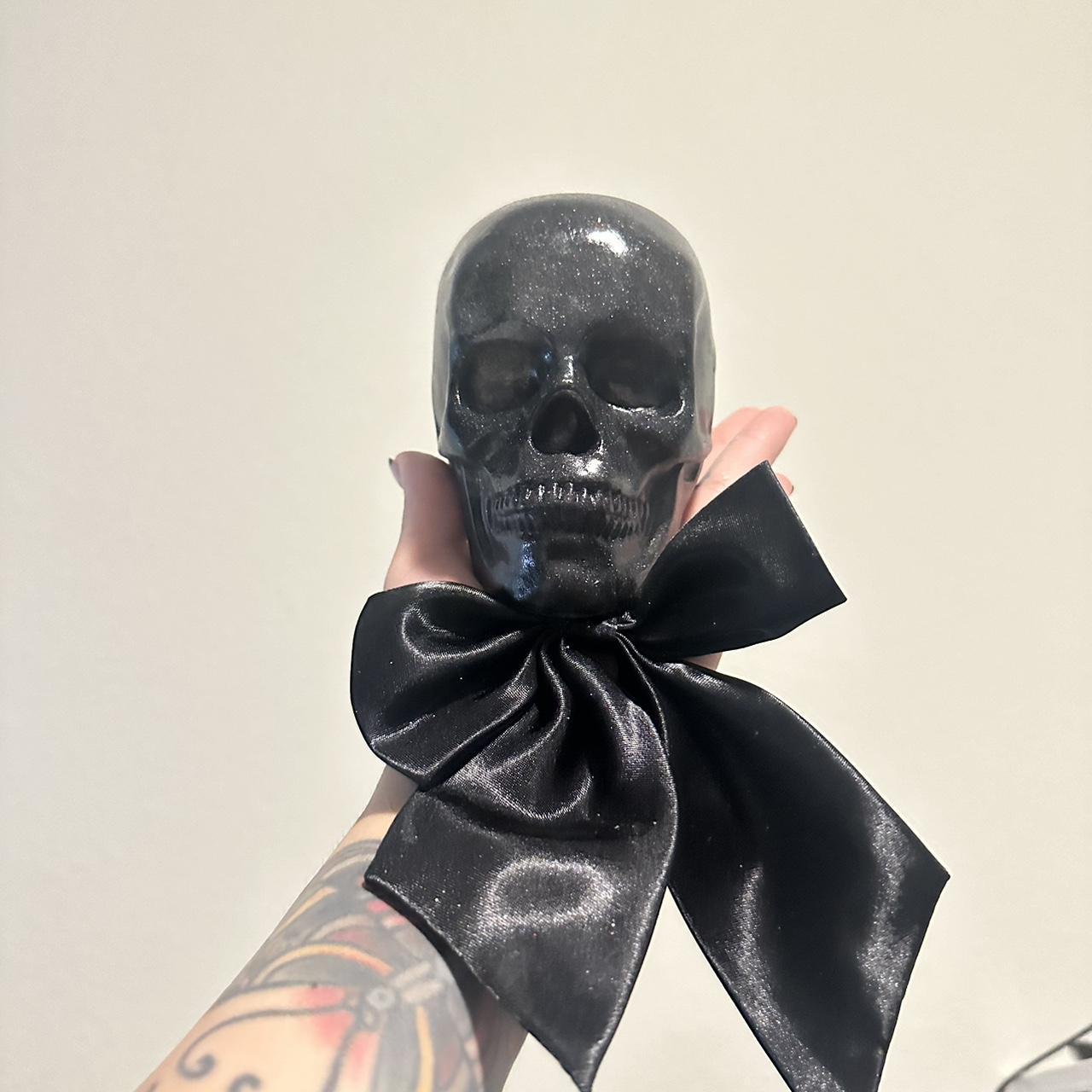 Black skull with bow SKELLA WASTED TREE TOPPER... - Depop