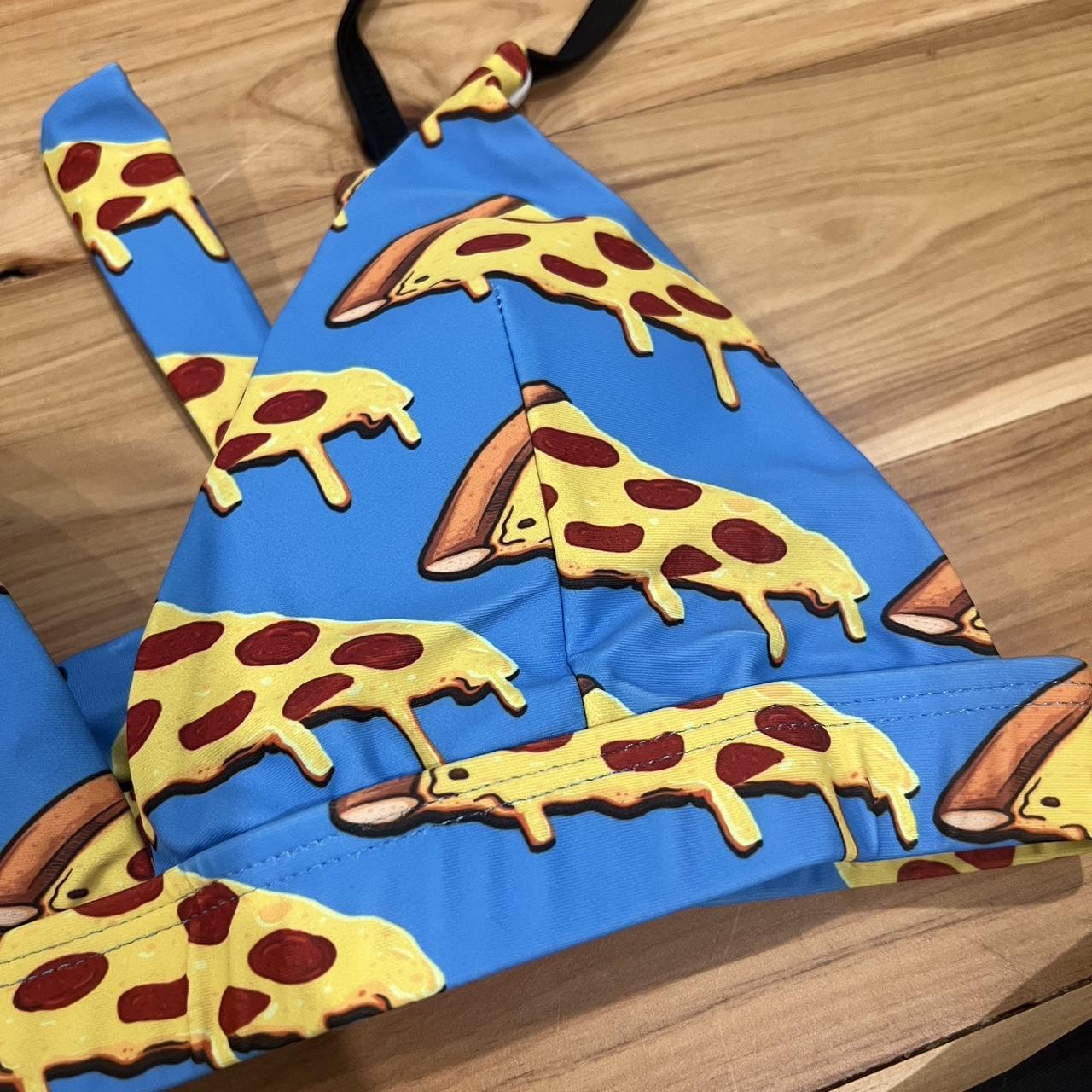 Blue and yellow PIZZA pattern bikini set #swimwear... | Depop