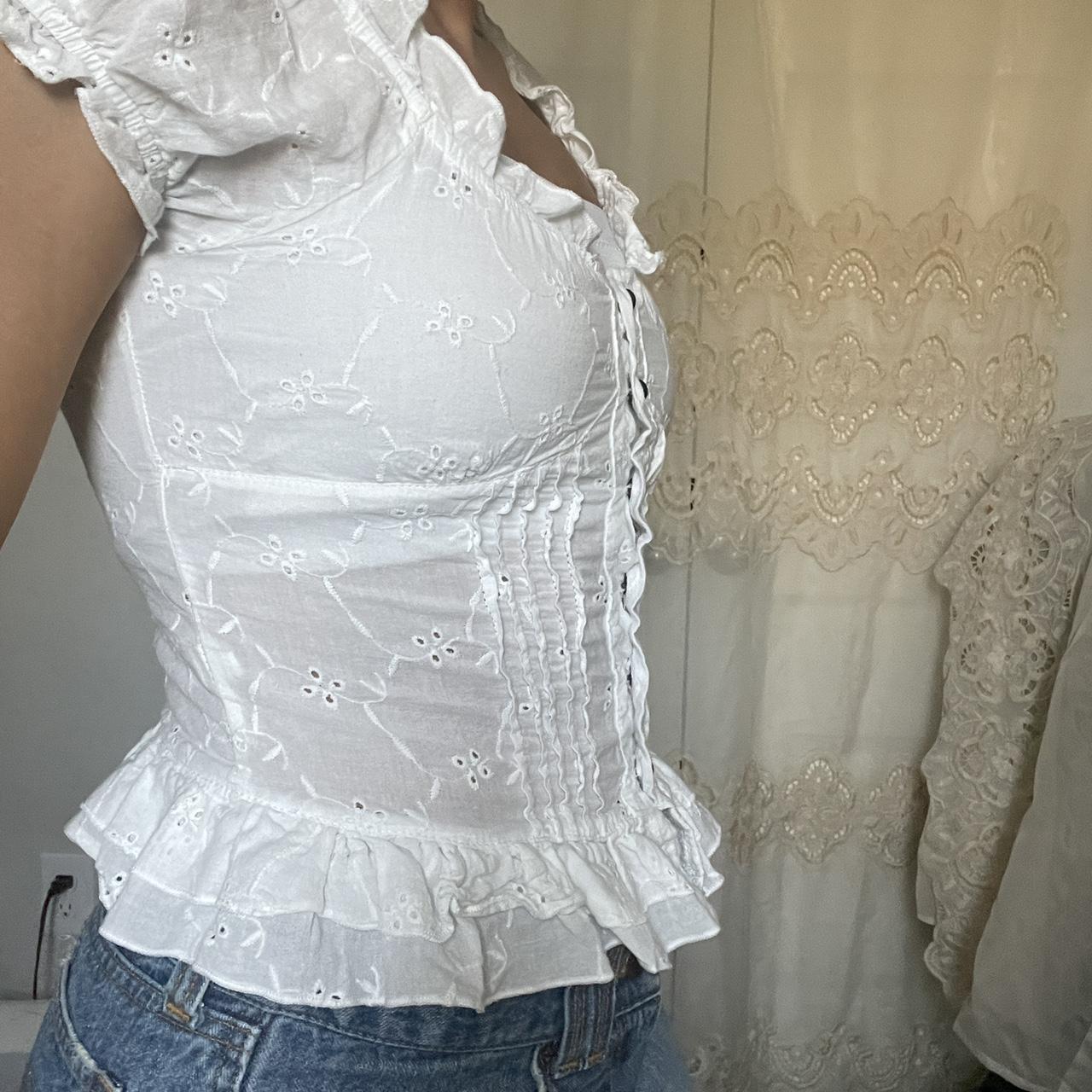 Super cute cottage core white crop top #cottagecore... - Depop