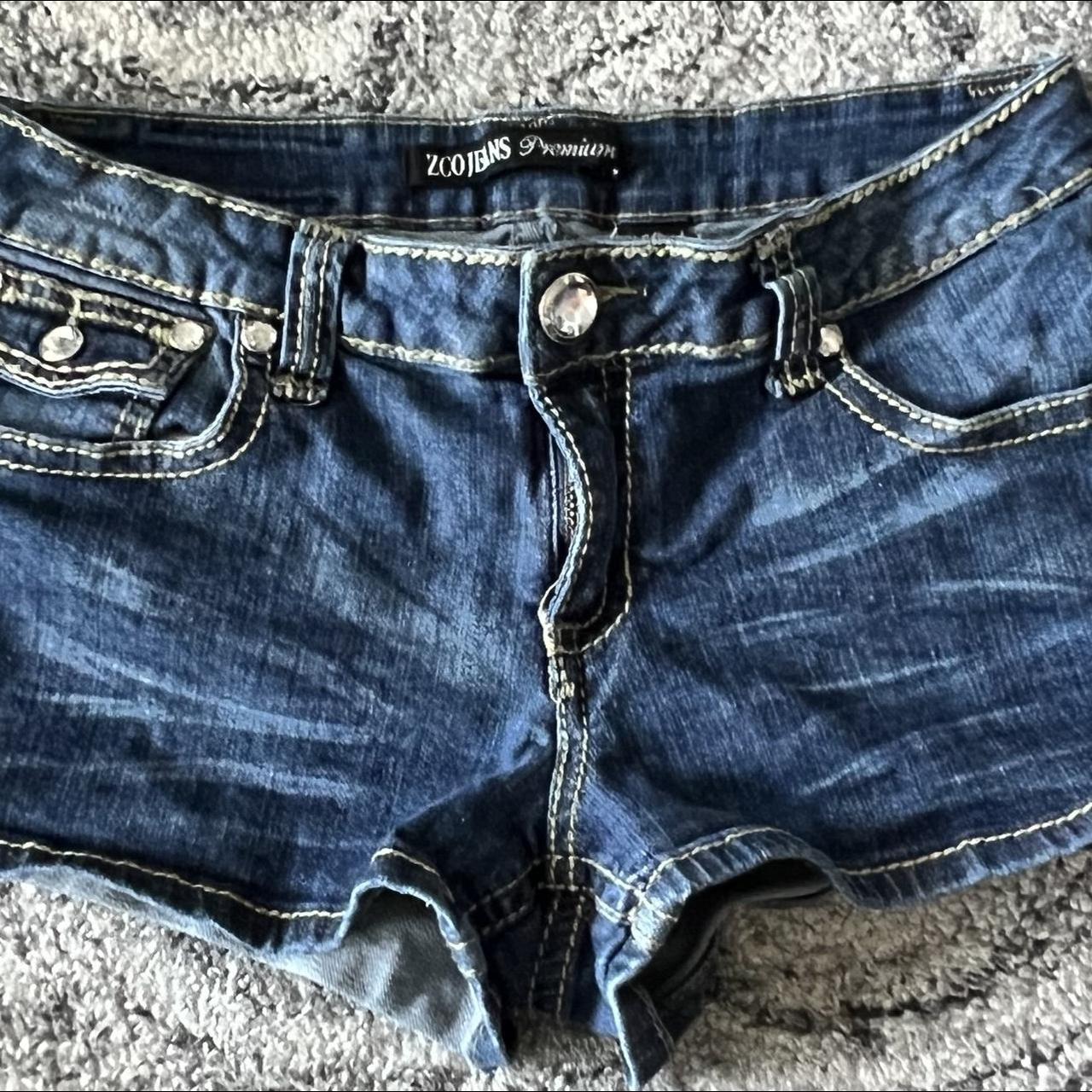 super cute mini denim shorts w/ gem button detail 💎... - Depop