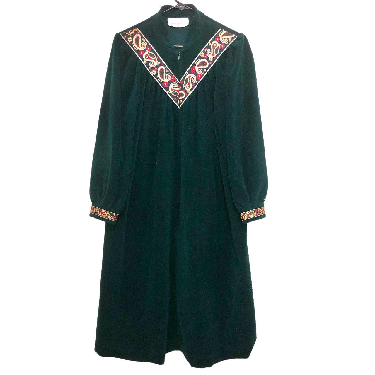 Vintage 70s Vanity Fair Velour Dark Green Robe Soft... - Depop