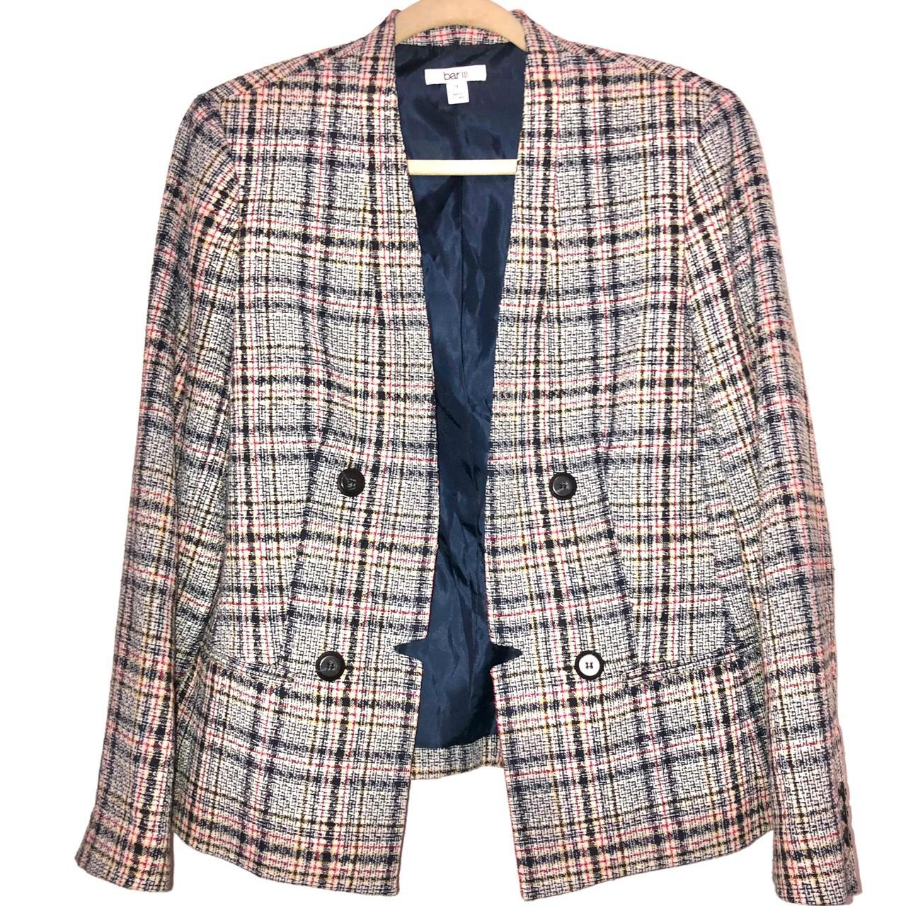 Bar III Women's Navy and White Jacket | Depop