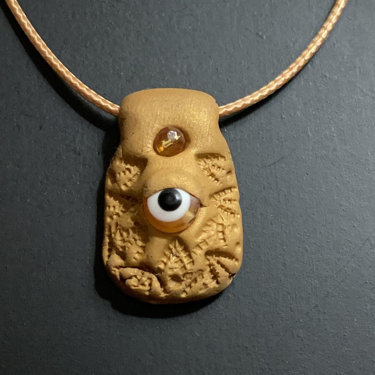 Evil Eye Amulet Pendant Necklace On Gold 16” Cord... - Depop