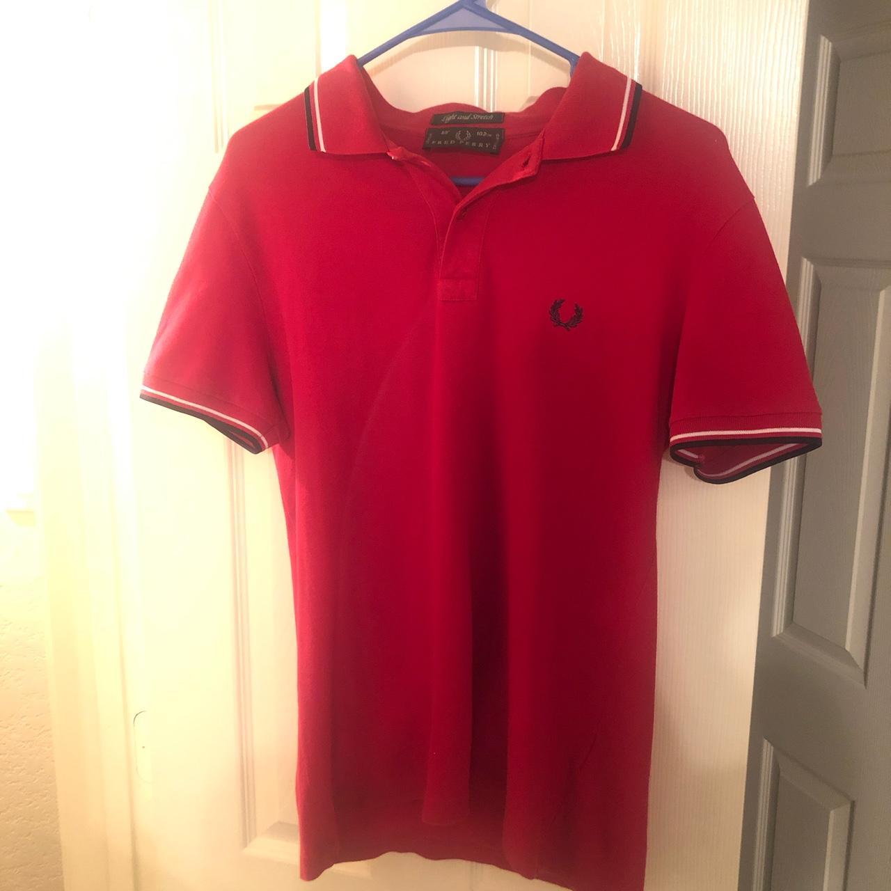 red fred perry polo M like new never worn/washed - Depop