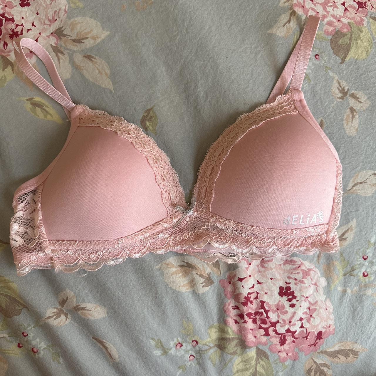 Delias Pink Lace Bra 36A, fits me and I’m a 32A so... - Depop