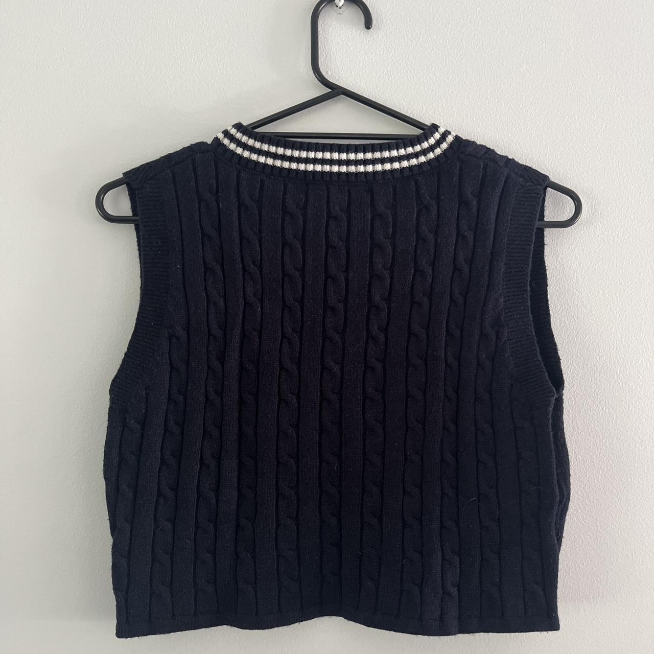 ⚜️ Ally Navy and White Cropped Sweater Vest ⚜️ - Size... | Depop