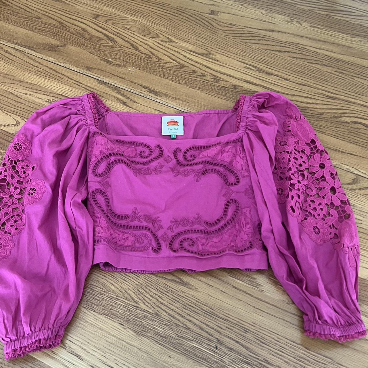 Farm Rio Pink Lace Blouse - Size S. Sleeves are cropped - Depop