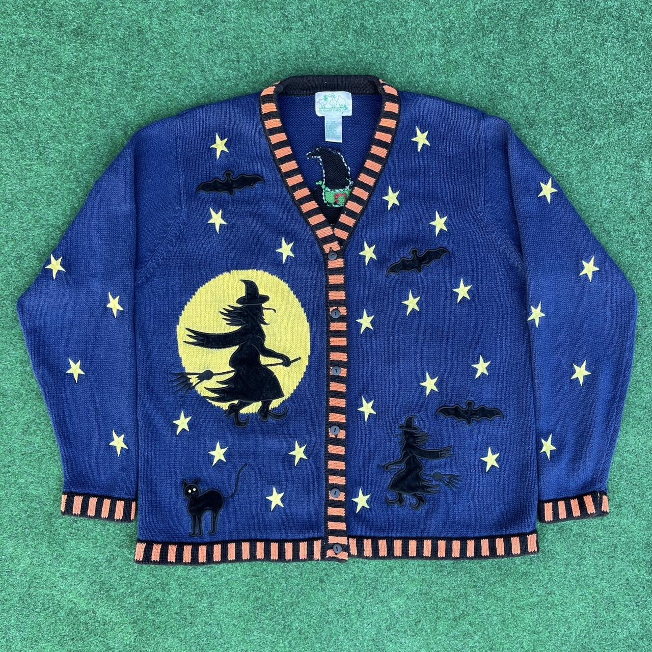 Womens Halloween Witch Bat Vintage Cardigan Sweater... - Depop