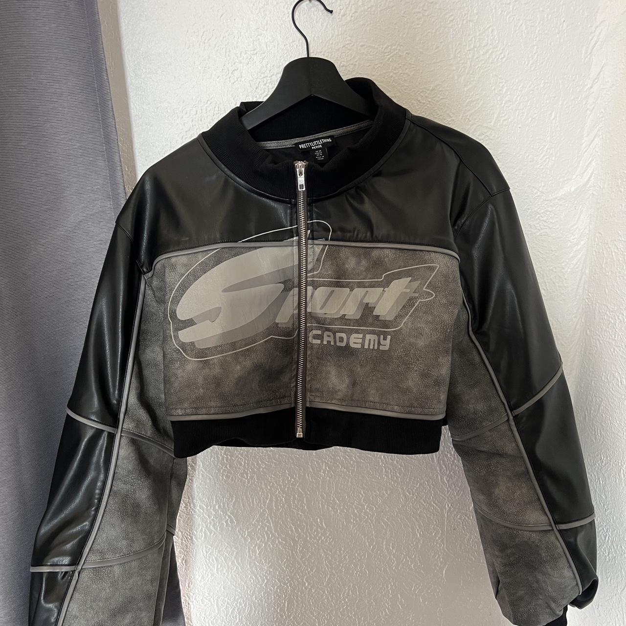 PLT- petite black PU contrast cropped racer jacket.... - Depop