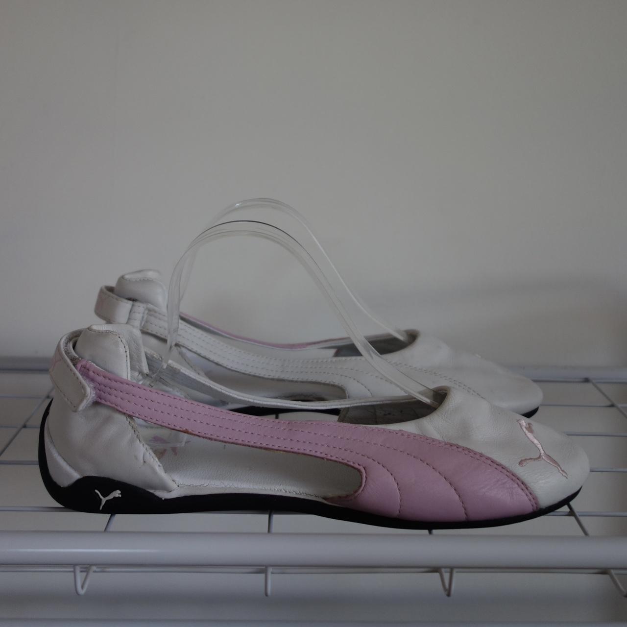 2000s Puma ballet flat. White leather with pink... - Depop