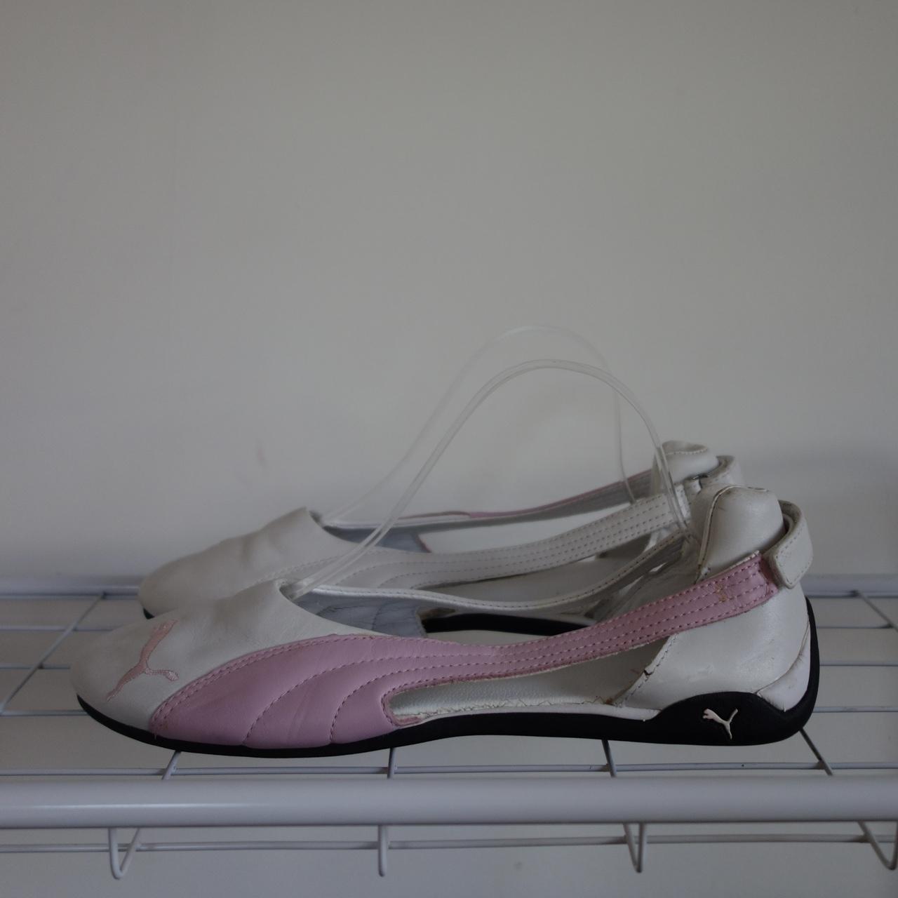 2000s Puma ballet flat. White leather with pink... - Depop