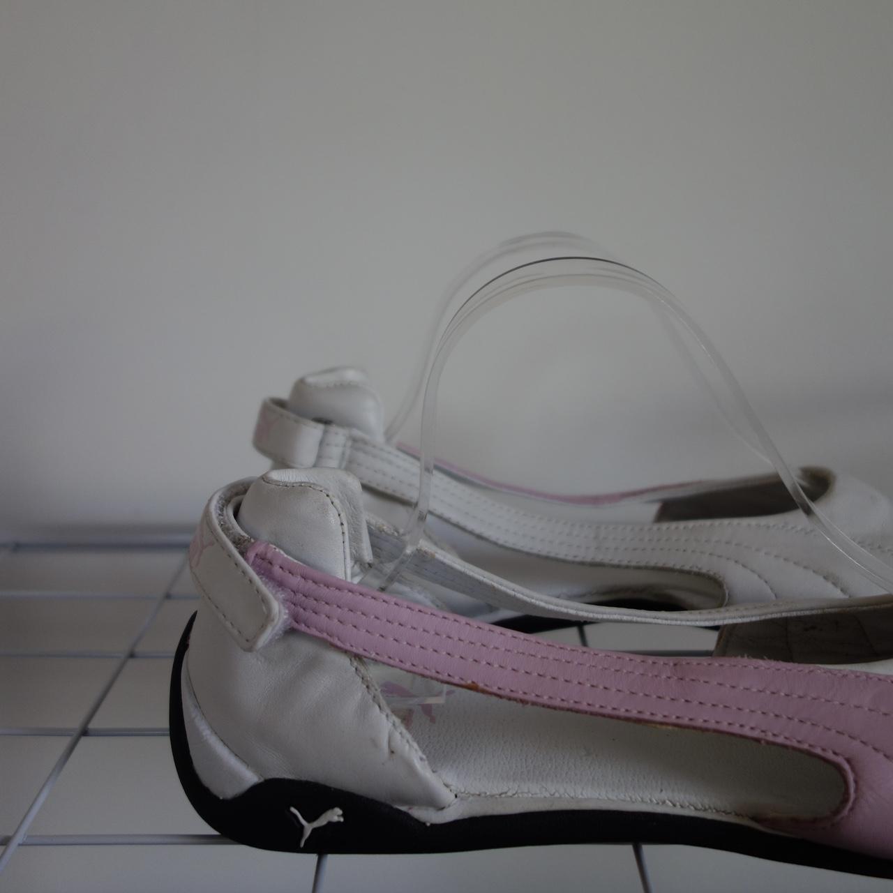 2000s Puma ballet flat. White leather with pink... - Depop