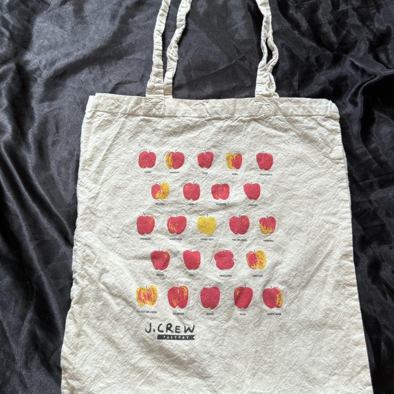 J.Crew cream and red apple canvas tote bag No flaws!... - Depop
