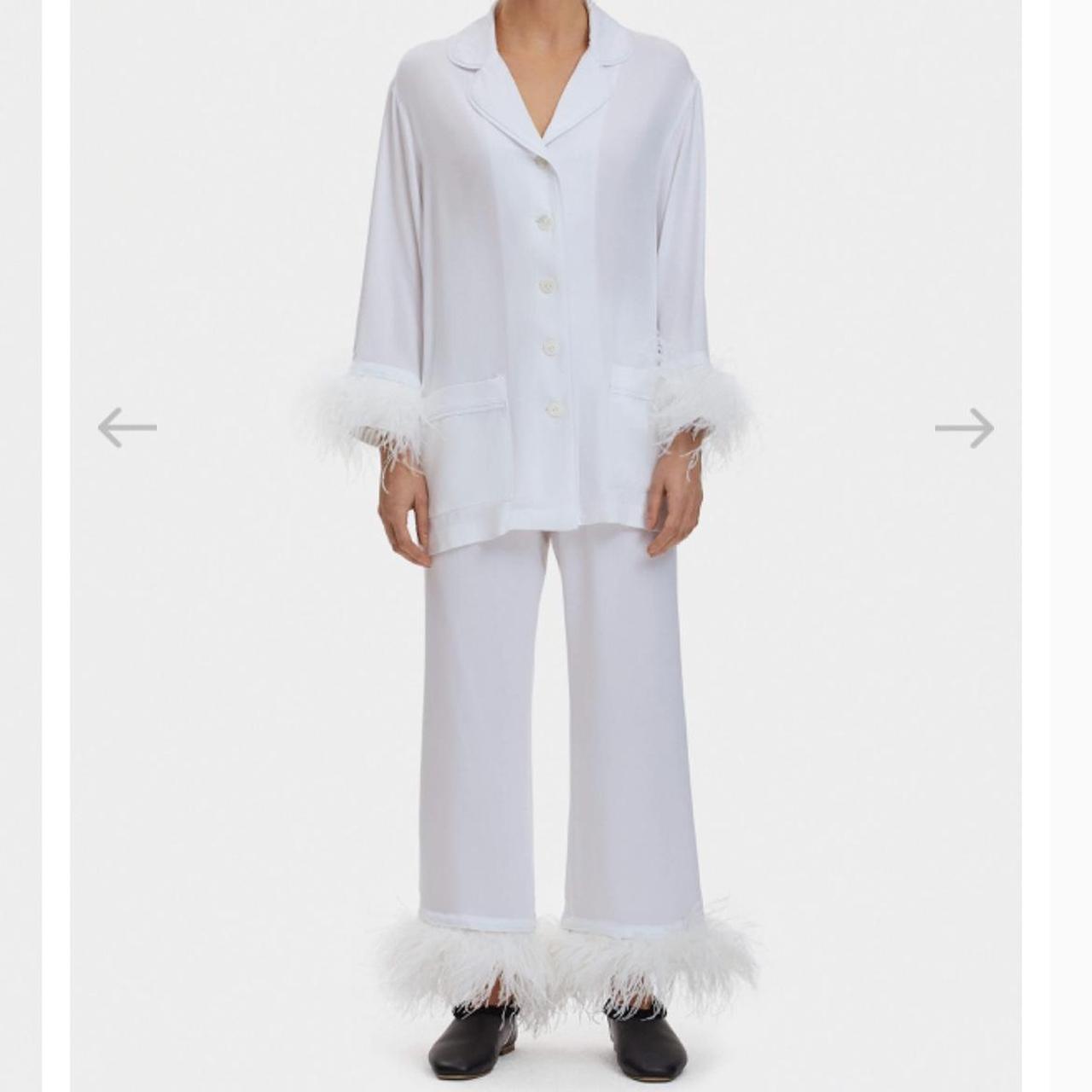 White pajama sleeper set with feathers for bottoms... - Depop