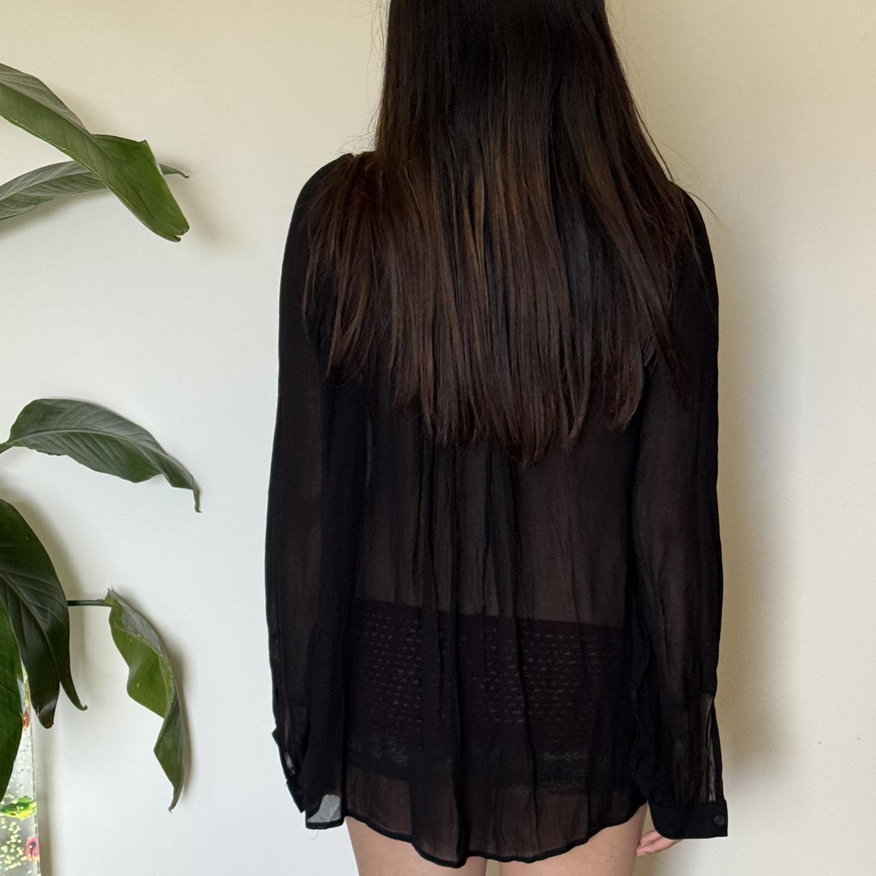 Semi transparent mesh blouse with long buff sleeves... - Depop