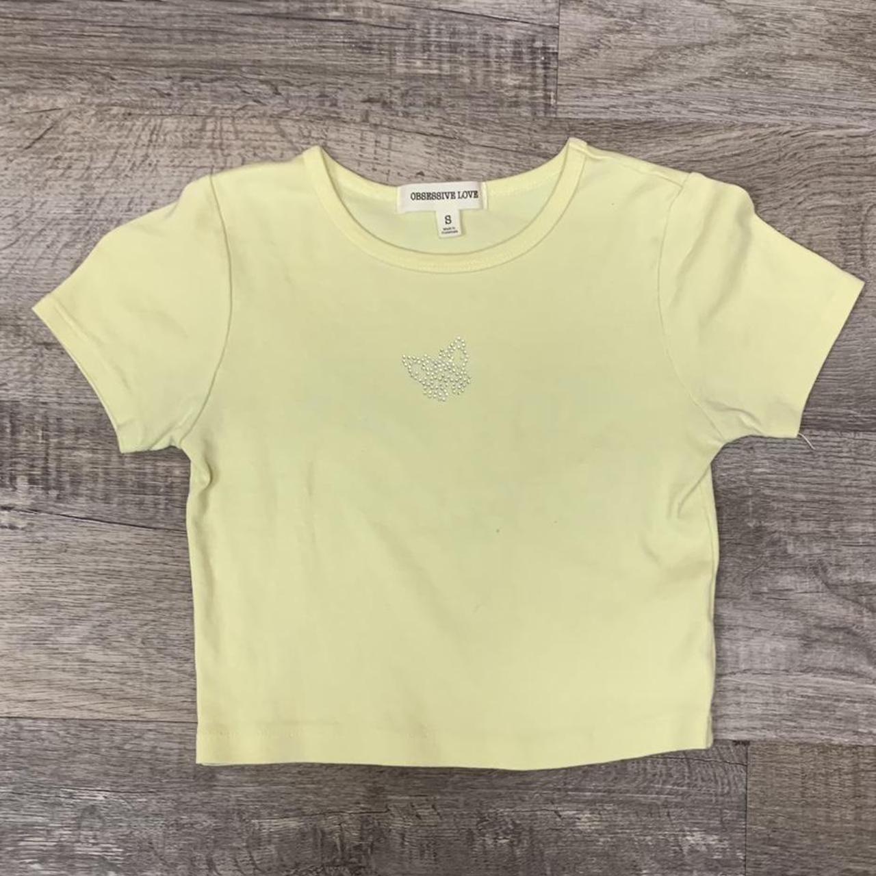 Cute yellow baby tee w a bedazzled butterfly small... - Depop
