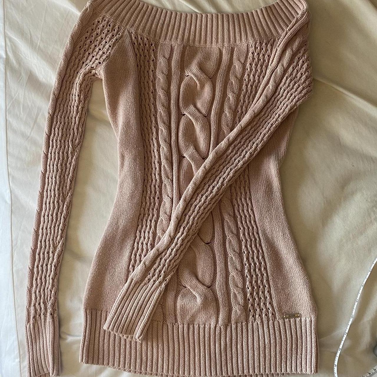 vintage y2k Guess sweater cableknit light pink,... - Depop