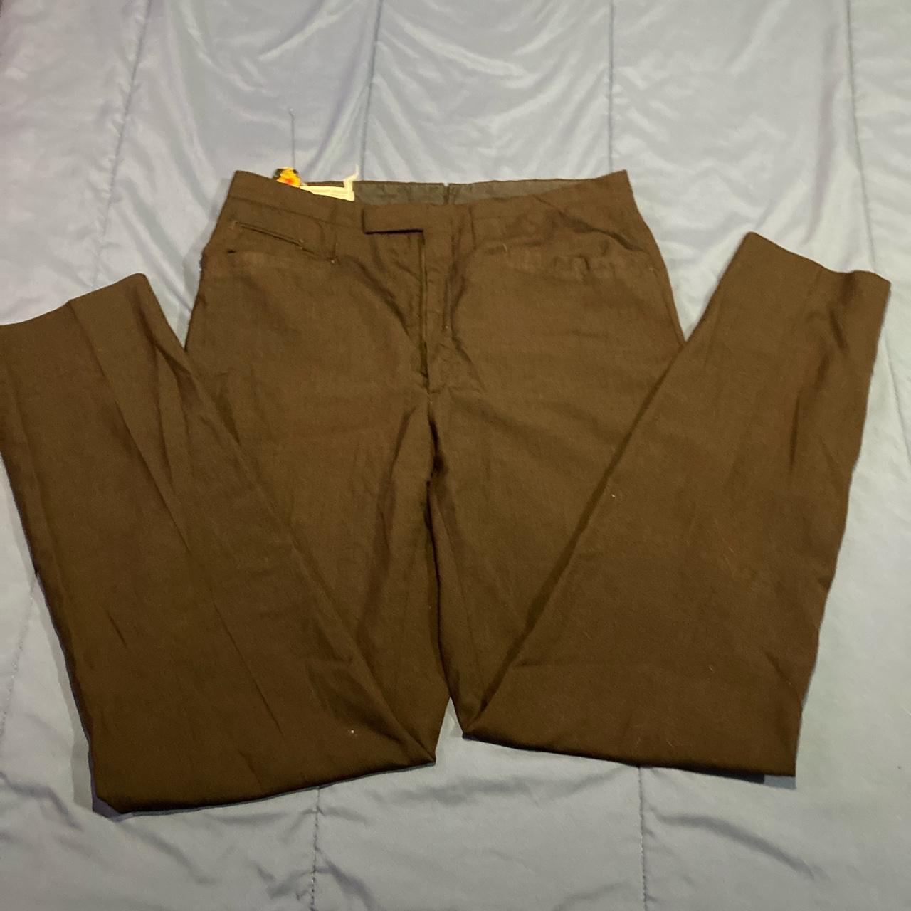 mid rise brown slacks with permanent creases... - Depop