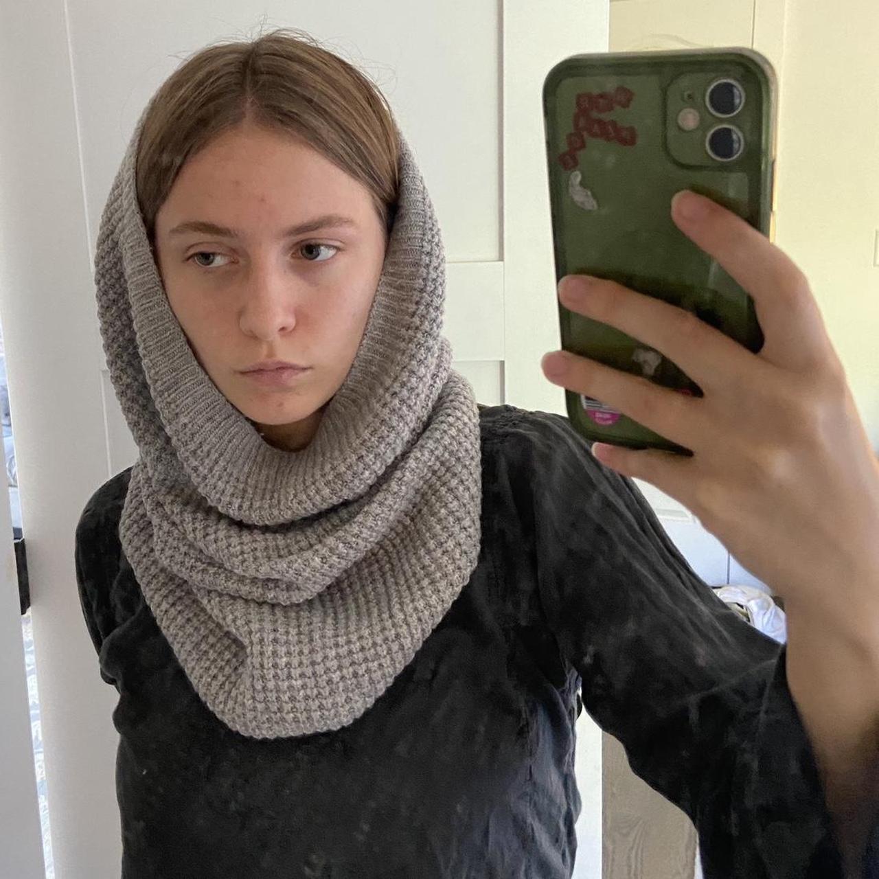 Soft waffle knit oversized grey balaclava/ infinity... - Depop
