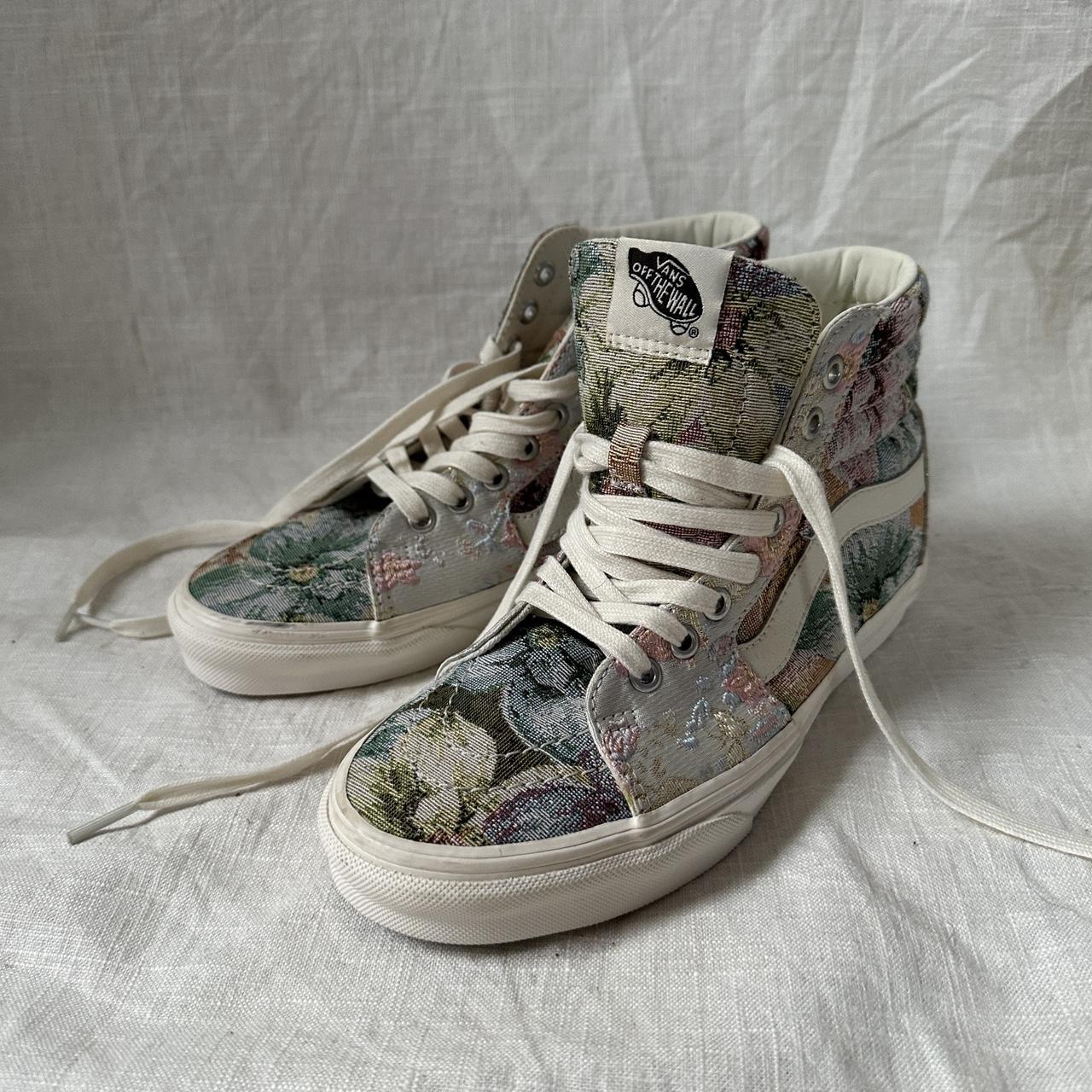 Unique vans women’s size 7 hi tops with brocade... - Depop