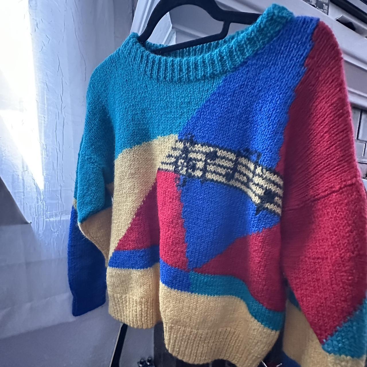 Vintage Wool knitted music note sweater Size M... - Depop