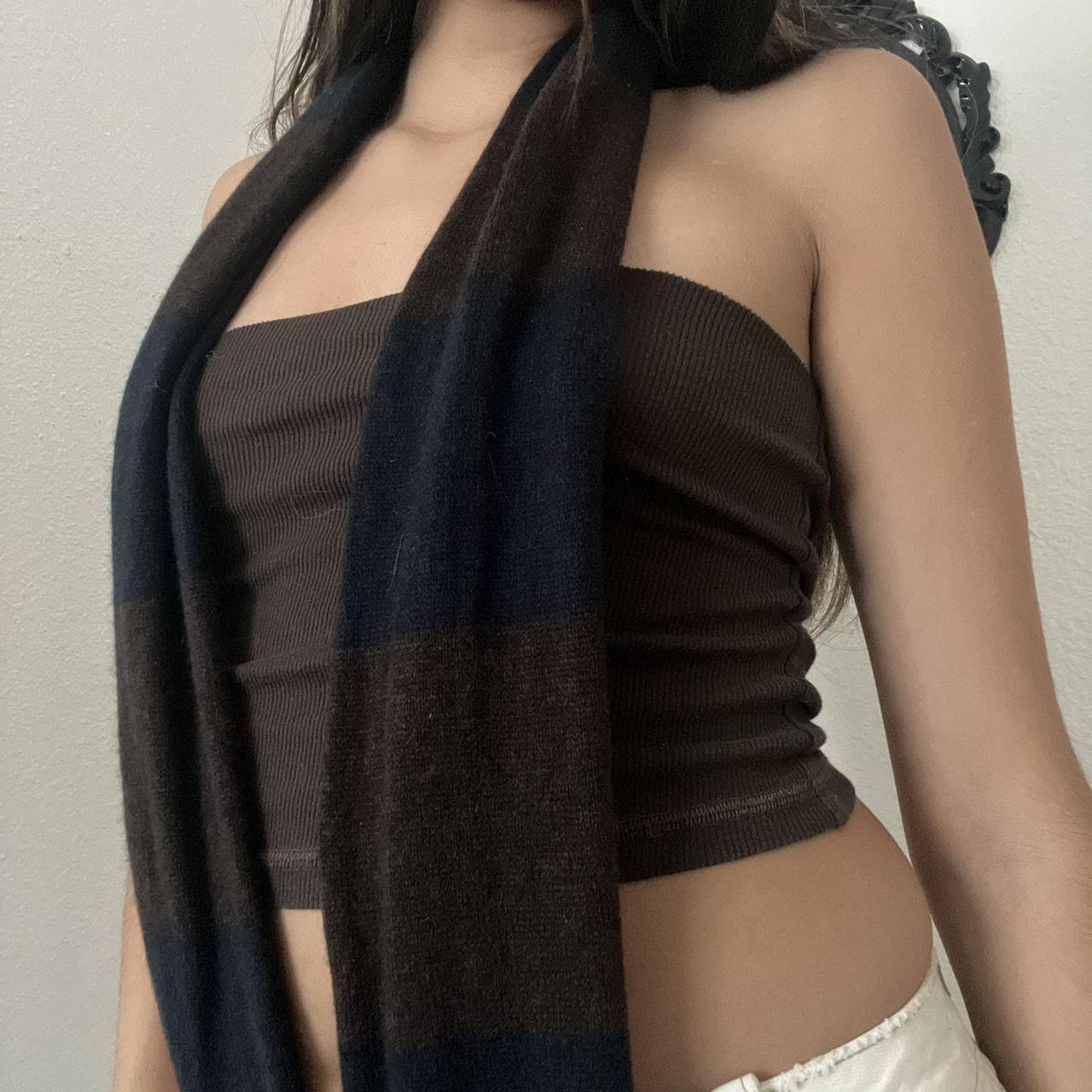 brown and navy blue striped scarf DEPOP PAYMENTS... - Depop