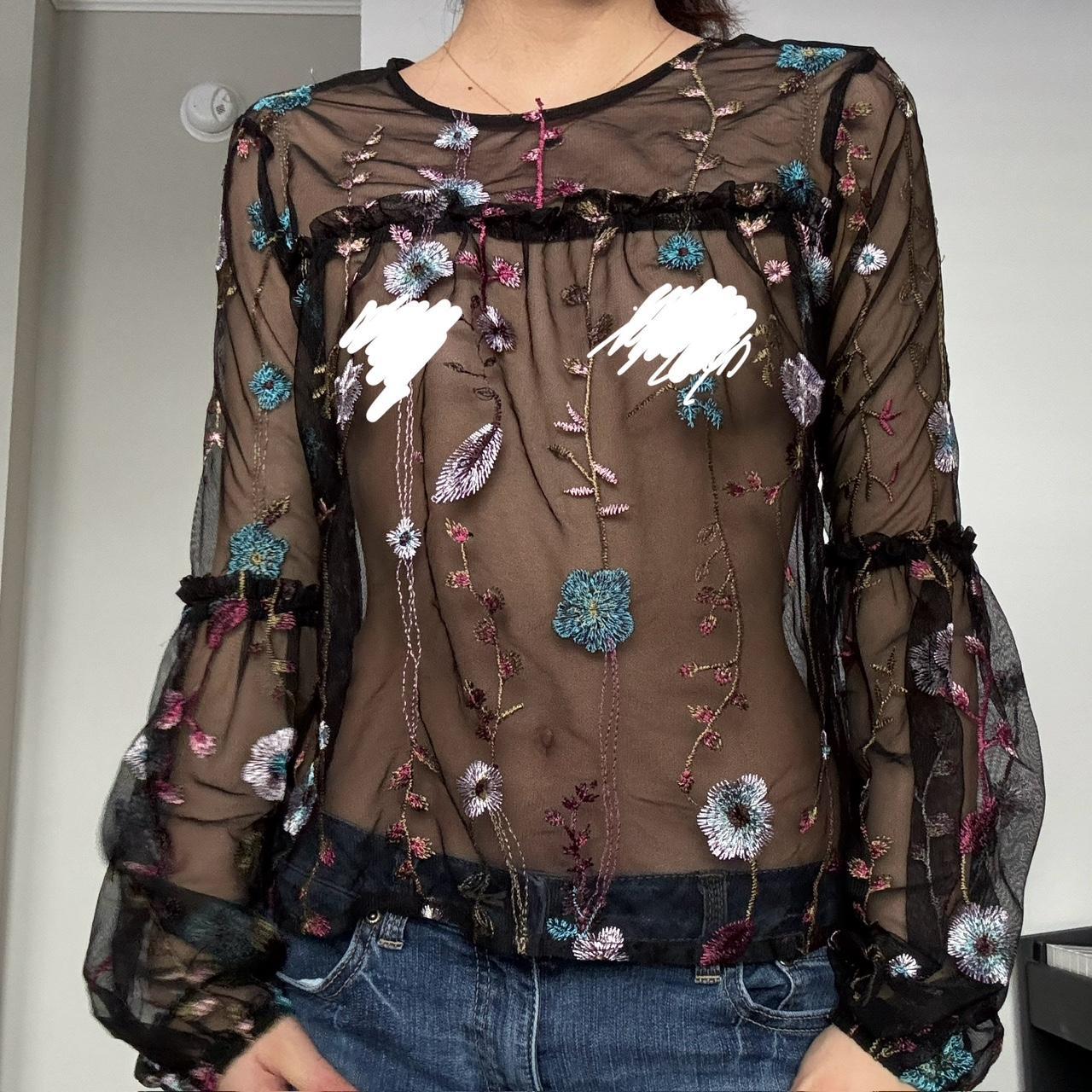Mesh floral blouse The most beautiful mesh... - Depop