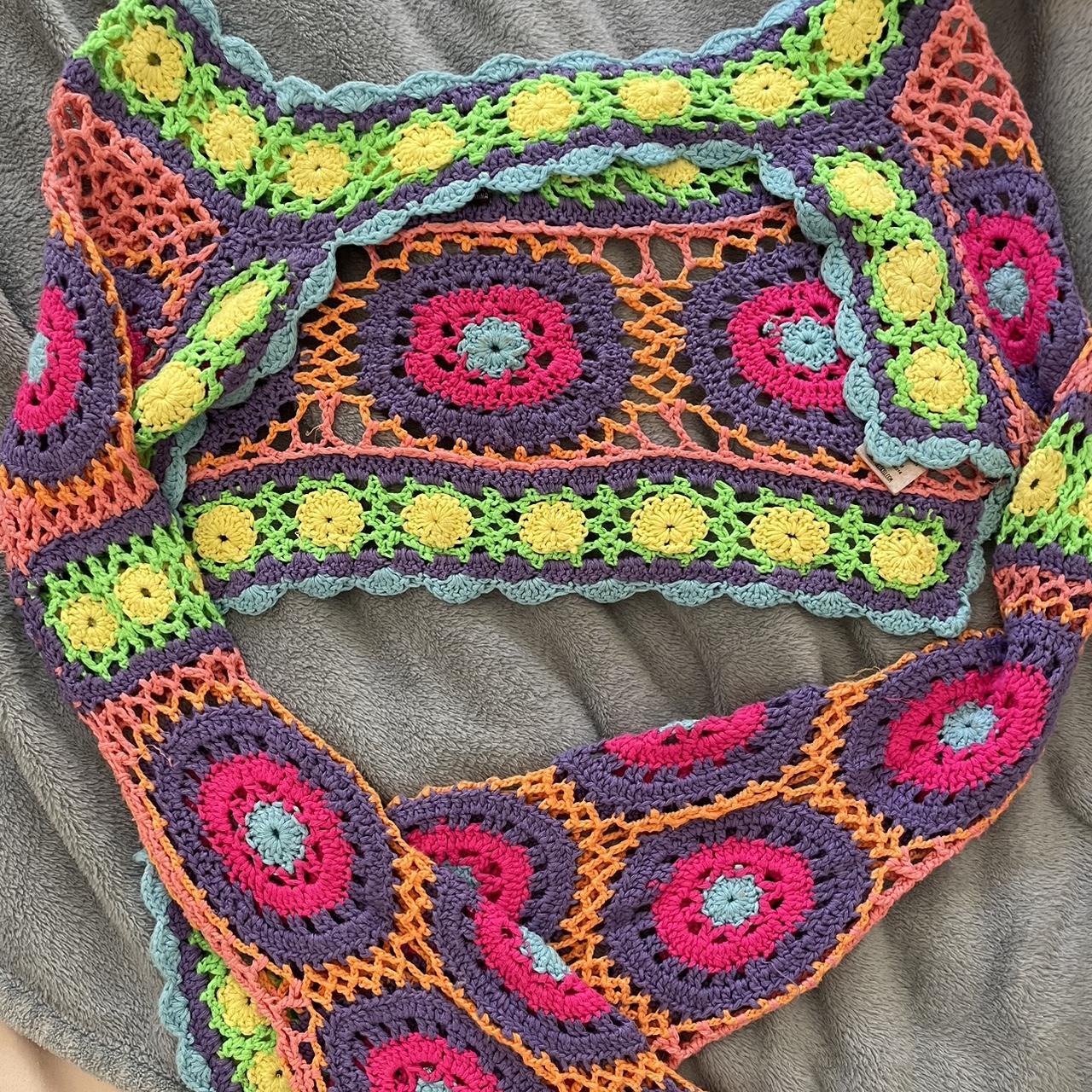 Colorful crochet top. Has the most beautiful... - Depop