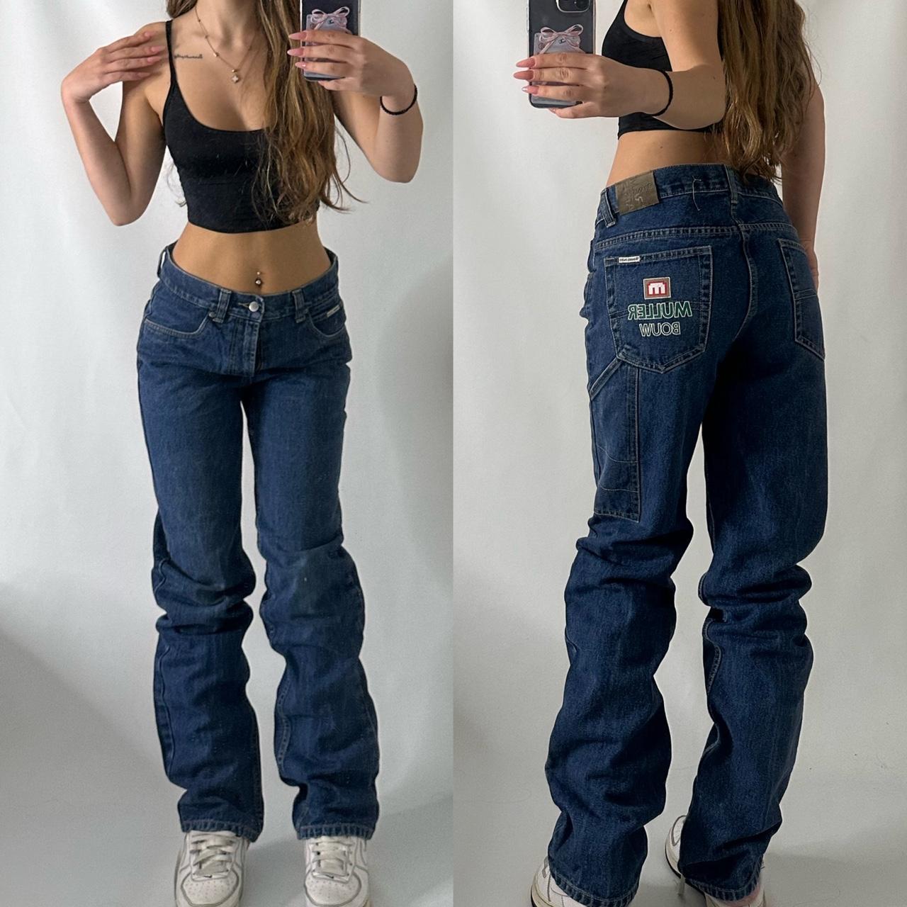 Vintage 2000’s y2k Brams Paris dark wash mid waisted... - Depop
