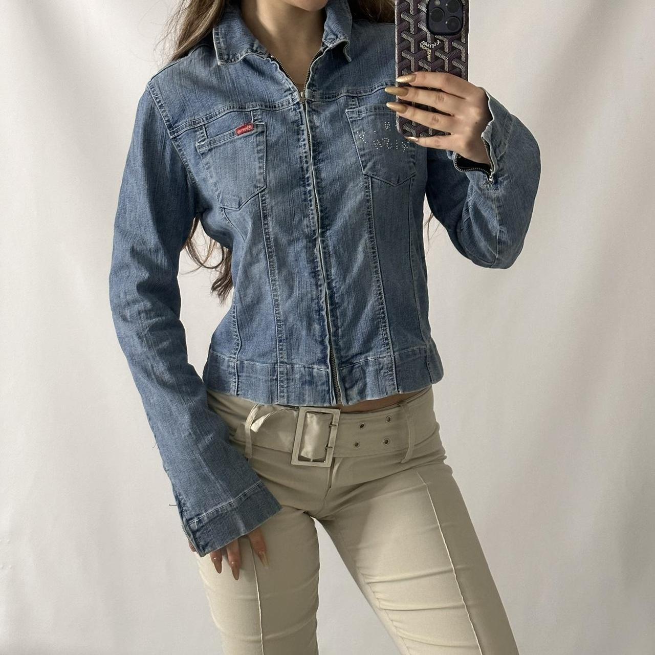 Vintage 2000’s y2k Punkyfish zip up denim fitted... - Depop