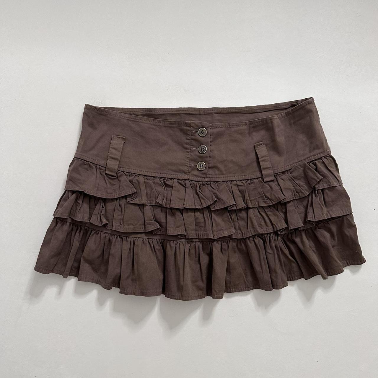 Vintage 2000’s y2k brown ruffle low rise mini skirt.... - Depop