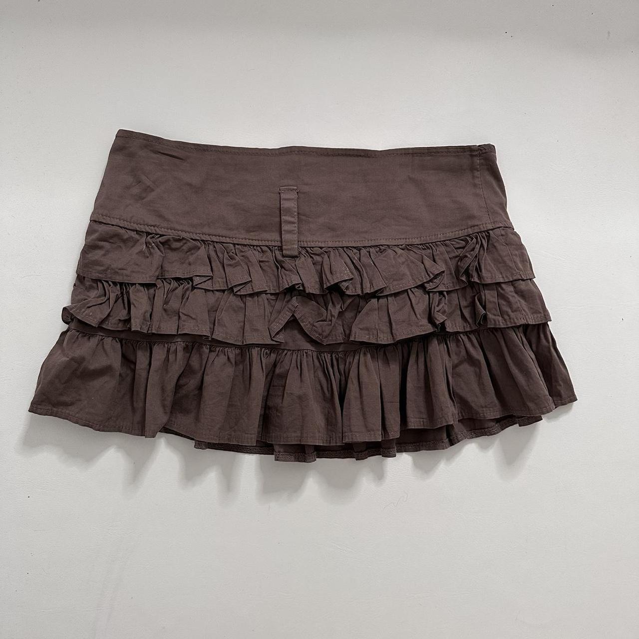 Vintage 2000’s y2k brown ruffle low rise mini skirt.... - Depop
