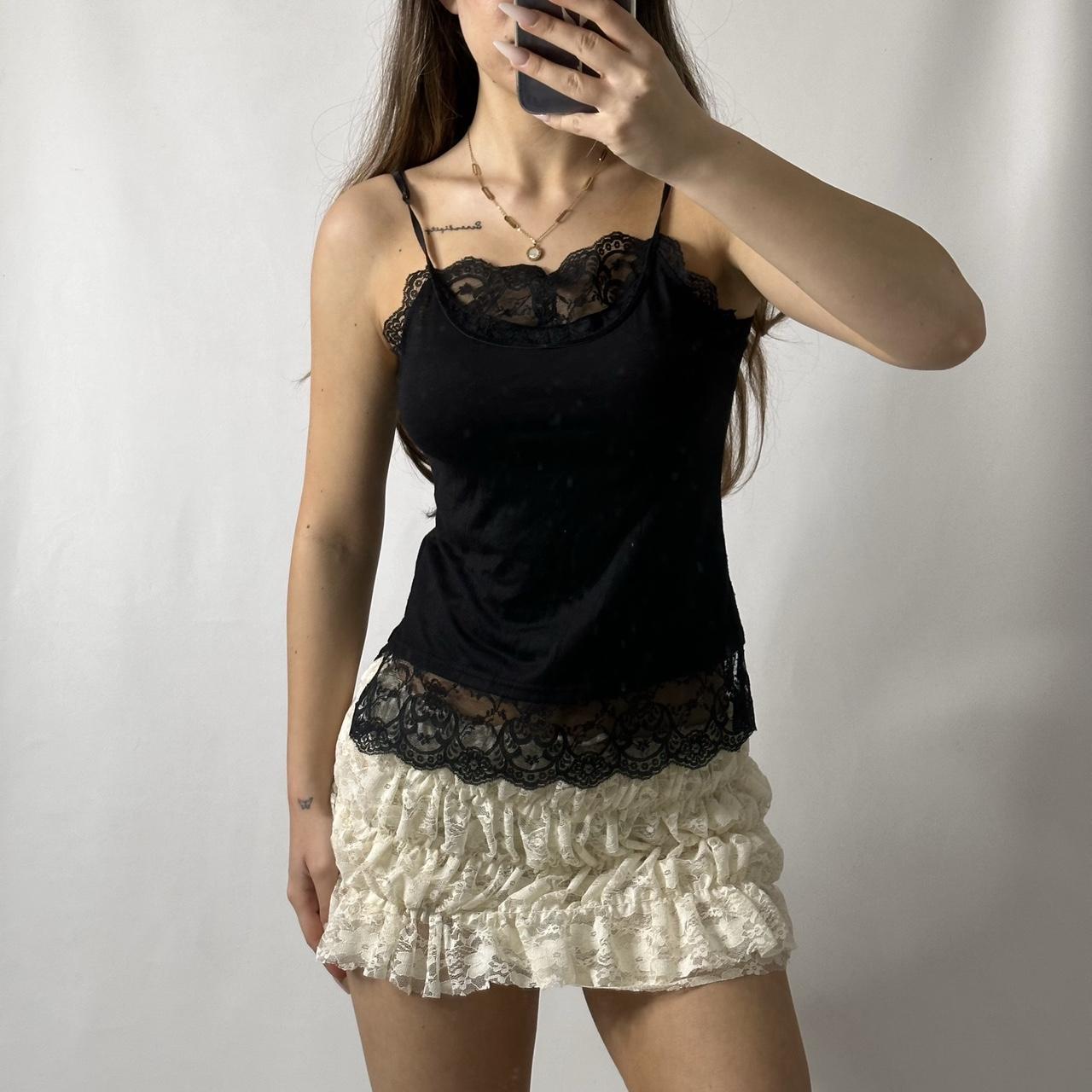 Vintage 2000’s y2k black lace cami tank top. Size 12 - Depop