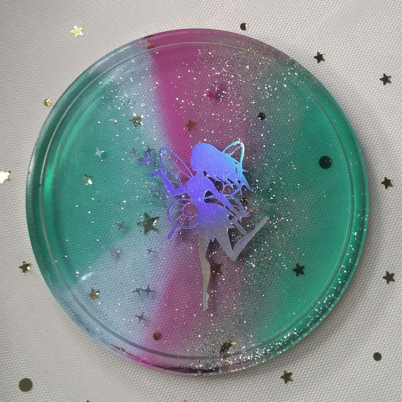 Galaxy swirl holographic fairy coaster Made with... - Depop