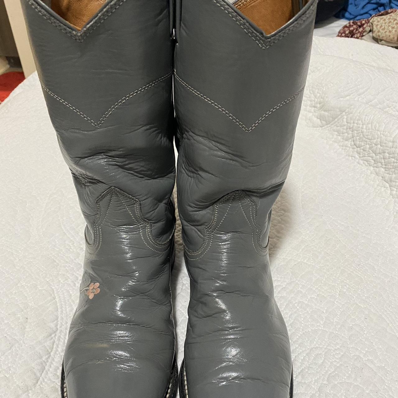 The cutest gray cowboy boots with an embroidered... - Depop