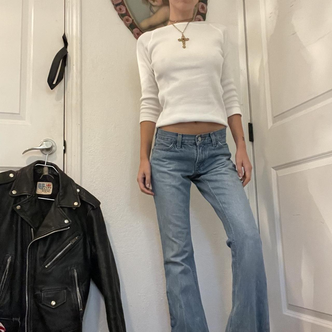 vintage low rise long and lean jeans bottom of... - Depop