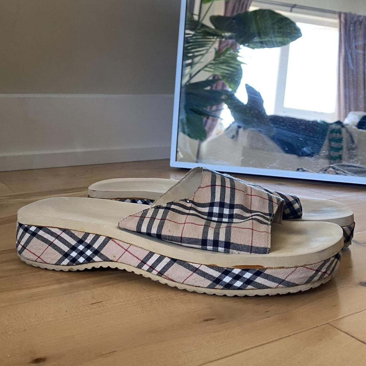 Cute platform slides Plaid sandals Chunky platform... | Depop