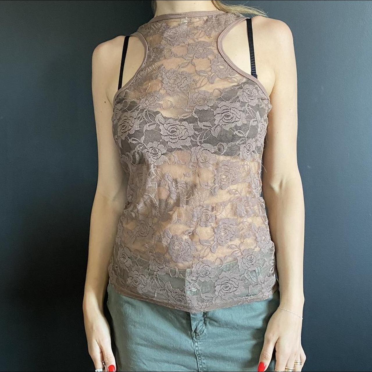 Sheer Lace Tank Top 2000s Tank Top Lace Fitted Depop
