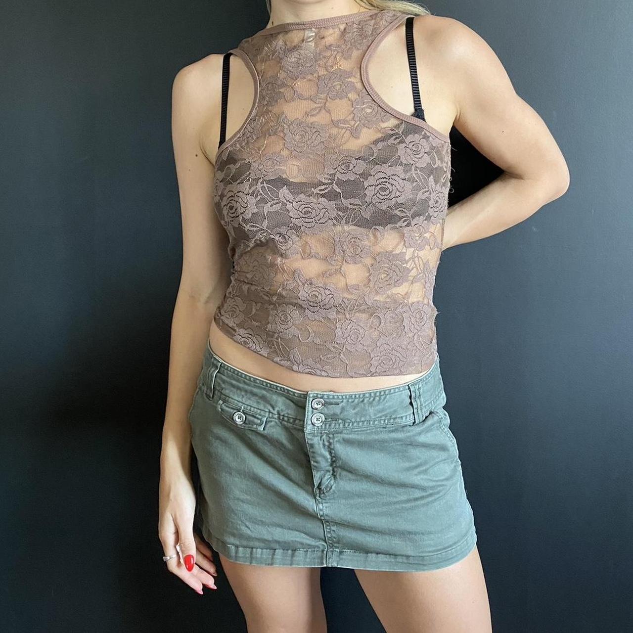 Sheer Lace Tank Top 2000s Tank Top Lace Fitted Depop