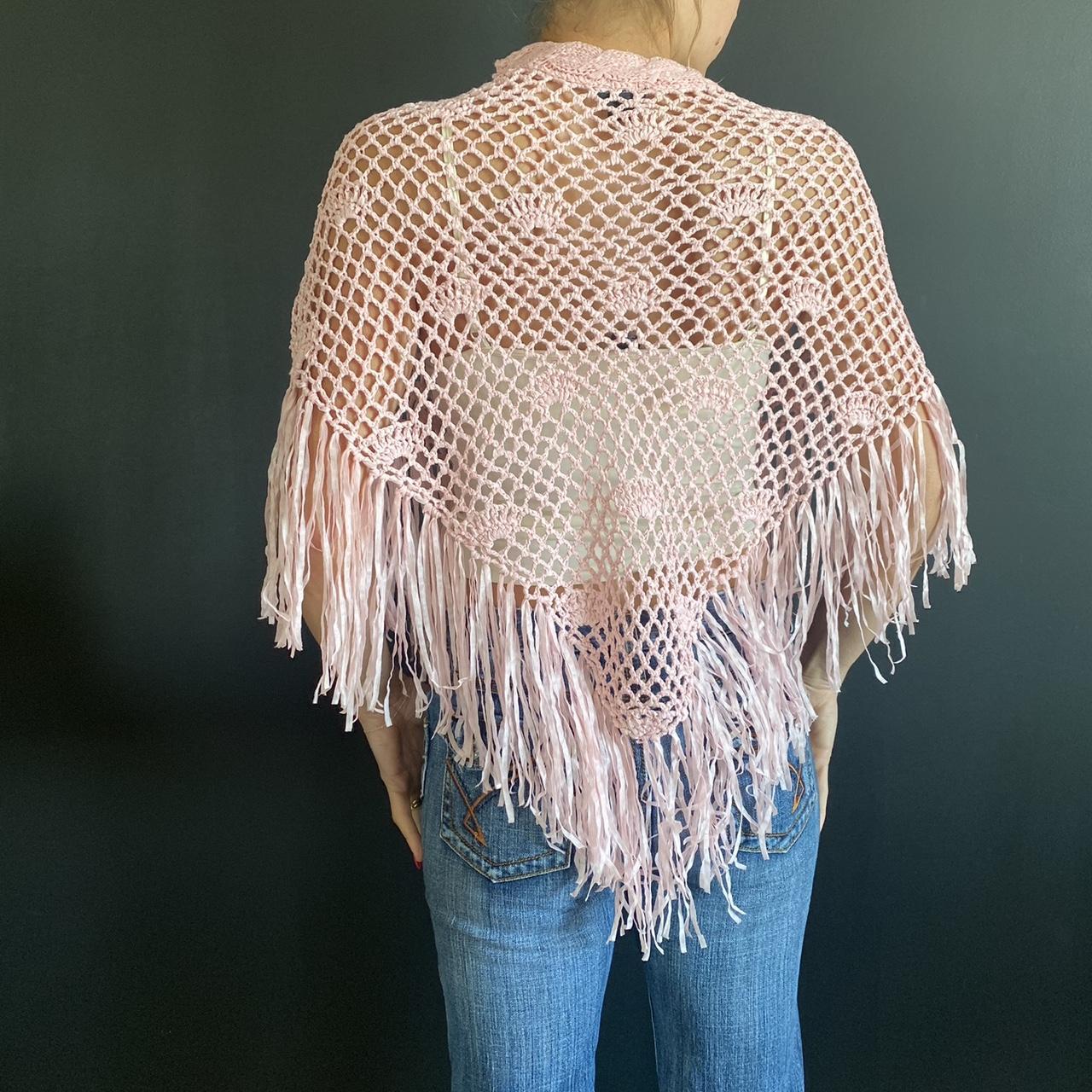 Crochet poncho Pink crochet fringe poncho Crochet... - Depop