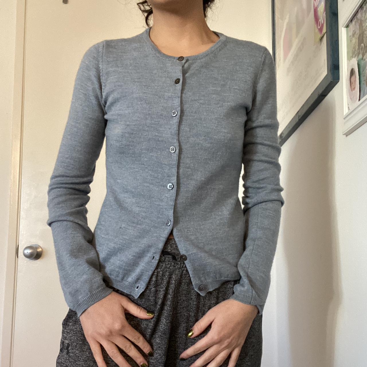 Theory light blue fitted button up cardigan. I’m... - Depop