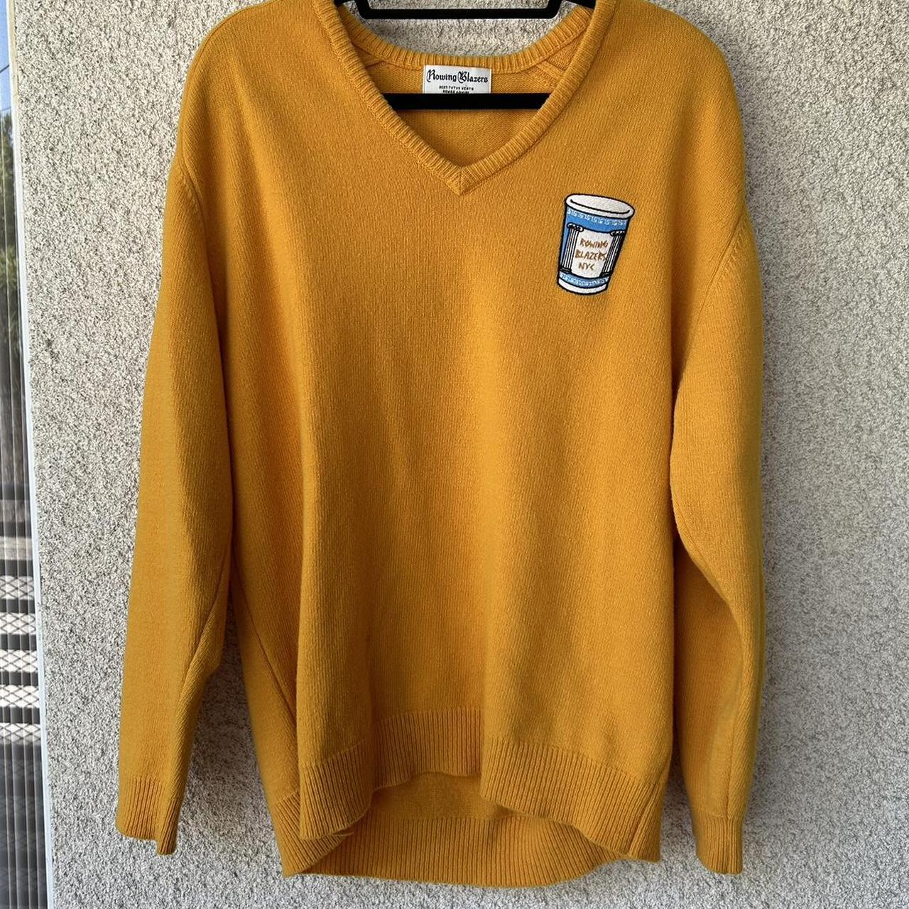 Rowing Blazers size large yellow coffee sweater.... - Depop