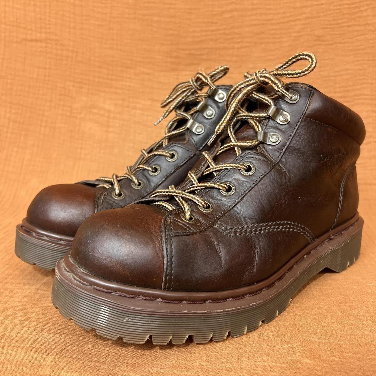 Vintage 90s chunky deep brown lace-up Doc Martens... - Depop