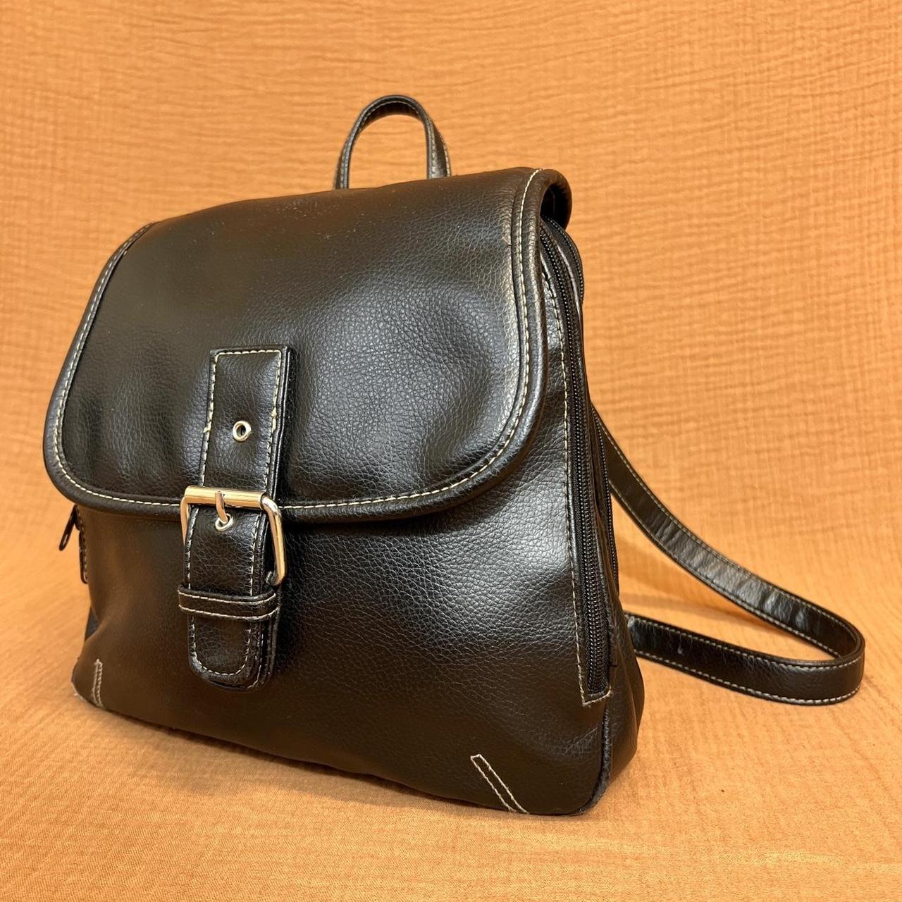 Vintage 90s black leather mini backpack by White... - Depop